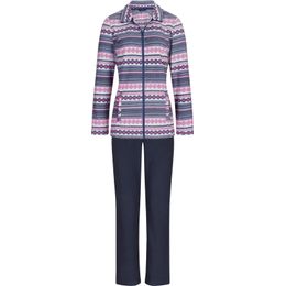 feel good Damen Hausanzug mit 2 Rei&szlig;verschluss-Taschen, marine-gemustert, Gr&ouml;&szlig;e 18/19