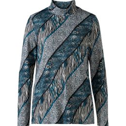WITT Damen Langarmshirt mit Stehkragen, aquapetrol-schwarz-bedruckt, Gr&ouml;&szlig;e 46