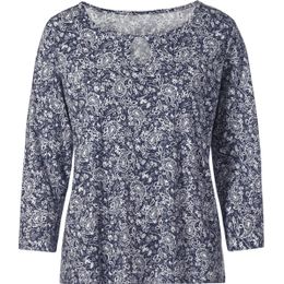 WITT Damen Print-Shirt mit Ausschnitt mit Schlitz, marine-bedruckt, Gr&ouml;&szlig;e 36