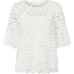 Heine Damen Rundhalsshirt, Natur, Gr. 42, T-Shirts, Material: Polyester. Top: Baumwolle