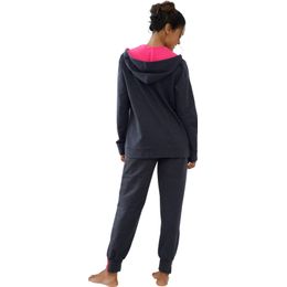 feel good Damen Sweatjacke mit 2 K&auml;nguru-Taschen, marine-pink, Gr&ouml;&szlig;e 48/50