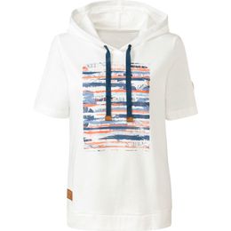 WITT Damen Sweatshirt mit Kapuze, ecru-dunkelblau-bedruckt, Gr&ouml;&szlig;e 52