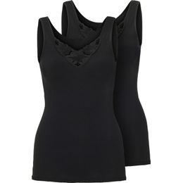 w&auml;schepur w&auml;schepur Damen Achselhemd mit Batist-Motiv, schwarz, Gr&ouml;&szlig;e 42