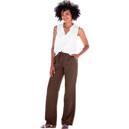 Heine Witt Damen Leinenhose mit weitem Bein, schoko, Gr&ouml;&szlig;e 36
