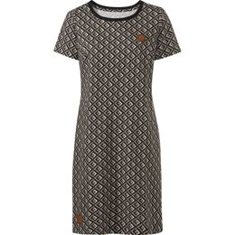 WITT Damen Jerseykleid in Schlupfform, beige-schwarz-bedruckt, Gr&ouml;&szlig;e 38