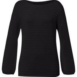 Heine Damen Ajourpullover, Schwarz, Gr. 42, Rundhals Pullover, 100% Baumwolle