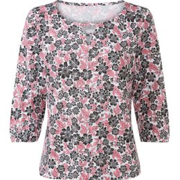 WITT Damen Print-Shirt mit Raffung an der Schulter, wei&szlig;-flamingo-bedruckt, Gr&ouml;&szlig;e 52