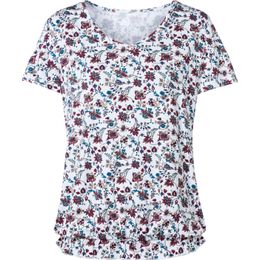 WITT Damen Print-Shirt mit Volant am Saum, wei&szlig;-kirsche-bedruckt, Gr&ouml;&szlig;e 36