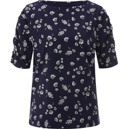 WITT Damen Kurzarmshirt mit Blumenmuster, marine-ecru-bedruckt, Gr&ouml;&szlig;e 52