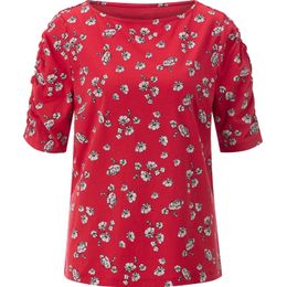 WITT Damen Kurzarmshirt mit Blumenmuster, erdbeere-ecru-bedruckt, Gr&ouml;&szlig;e 44