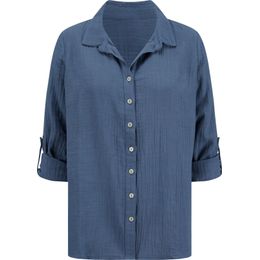 Heine Damen Hemdbluse, Blau, Gr. 46, Blusen langarm, 100% Baumwolle