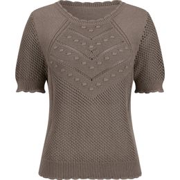 WITT Damen Ajourpullover mit kurzen &Auml;rmeln, taupe, Gr&ouml;&szlig;e 38