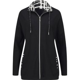 WITT Damen Shirtjacke mit grafischem Druck, innen, schwarz-ecru-bedruckt, Gr&ouml;&szlig;e 56