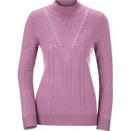 Damen Stehkragenpullover mit Zopfmuster orchidee, Größe 46
