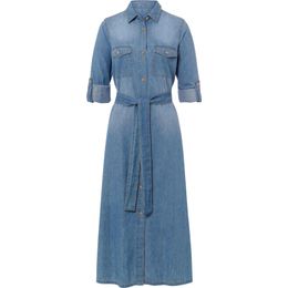 Heine Damen Hemdblusenkleid, Blau, Gr. 48, Maxikleider, 100% Baumwolle
