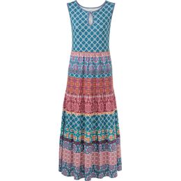 WITT Damen Stufenkleid mit Ornament-Druck, jeansblau-kirsche-bedruckt, Gr&ouml;&szlig;e 36