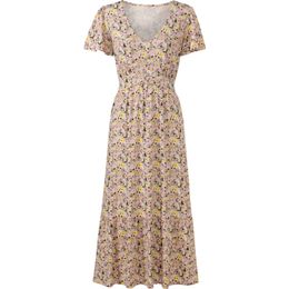 WITT Damen Jerseykleid mit Fl&uuml;gel&auml;rmeln, hortensie-gelb-bedruckt, Gr&ouml;&szlig;e 40