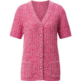 WITT Damen Ajourstrickjacke mit Taschen, aufgesetzt, rot-ecru-meliert, Gr&ouml;&szlig;e 42