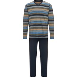 Hajo Herren Schlafanzug, marine-beige-geringelt, Gr&ouml;&szlig;e 60/62