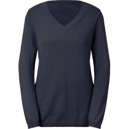 WITT Damen V-Ausschnitt-Pullover mit Biesen vorne, marine, Gr&ouml;&szlig;e 46