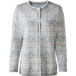 WITT Damen Strickjacke mit Intarsien-Muster, steingrau-ecru-gemustert, Gr&ouml;&szlig;e 40