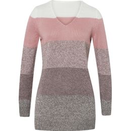 WITT Damen Longpullover mit Blockstreifen-Muster, hortensie-ecru-meliert, Gr&ouml;&szlig;e 40
