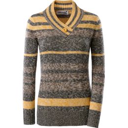WITT Damen V-Ausschnitt-Pullover aus Melangegarn, curry-anthrazit-geringelt, Gr&ouml;&szlig;e 44