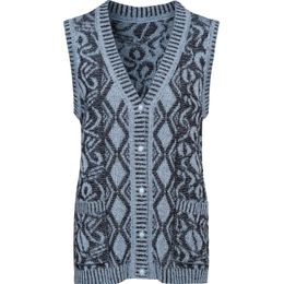 WITT Damen Strickweste mit Schmuckkn&ouml;pfen, eisblau-schwarz-gemustert, Gr&ouml;&szlig;e 50