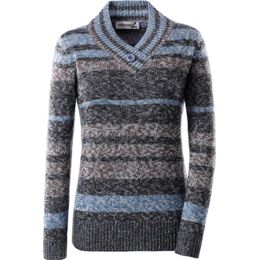 WITT Damen V-Ausschnitt-Pullover aus Melangegarn, jeansblau-anthrazit-geringelt, Gr&ouml;&szlig;e 44