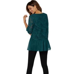 WITT Damen Chiffonbluse mit Baumwoll-Spitze, petrol, Gr&ouml;&szlig;e 52