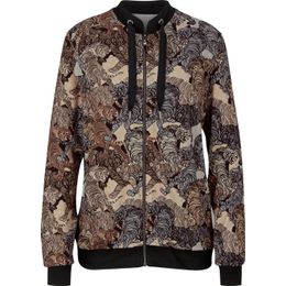 WITT Damen Shirtjacke in Blouson-Form, schwarz-sand-bedruckt, Gr&ouml;&szlig;e 52