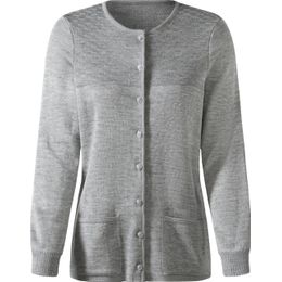 WITT Damen Feinstrickjacke mit Strukturmuster, steingrau-meliert, Gr&ouml;&szlig;e 46