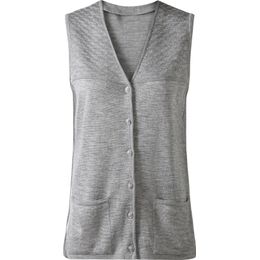 WITT Damen Strickweste mit Wabenmuster, steingrau-meliert, Gr&ouml;&szlig;e 52