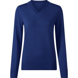 Heine Damen V-Ausschnitt-Pullover, Blau, Gr. 38, V-Ausschnitt Pullover, 100% Baumwolle