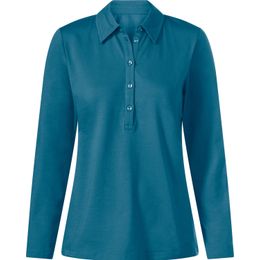 Heine Damen Poloshirt, Blau, Gr. 48, Langarm-Shirts, Material: Baumwolle