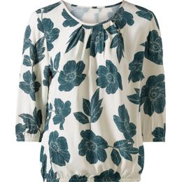 WITT Damen Druckbluse mit elastischen B&uuml;ndchen, champagner-petrol-bedruckt, Gr&ouml;&szlig;e 38