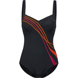Sunflair Damen Badeanzug in figurschmeichelnder Optik, schwarz-orange, Gr&ouml;&szlig;e 50D