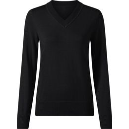 WITT Damen V-Ausschnitt-Pullover aus Feinstrick, schwarz, Gr&ouml;&szlig;e 50