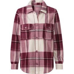 WITT Damen Fleecejacke mit Kn&ouml;pfen in Horn-Optik, champagner-bordeaux-kariert, Gr&ouml;&szlig;e 46