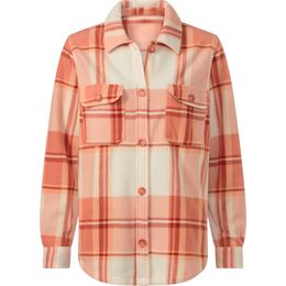 WITT Damen Fleecejacke mit Kn&ouml;pfen in Horn-Optik, champagner-papaya-kariert, Gr&ouml;&szlig;e 42