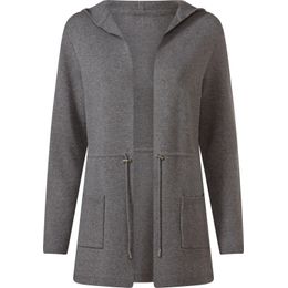 WITT Damen Kapuzenstrickjacke mit Tunnelzug in der Taille, anthrazit-meliert, Gr&ouml;&szlig;e 48