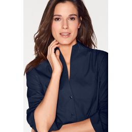 Heine Damen Hemdbluse, Blau, Gr. 50, Blusen langarm, trageangenehmes Material: Baumwolle, Elasthan