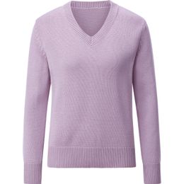 Heine Damen V-Ausschnitt-Pullover, Lila, Gr. 40, V-Ausschnitt Pullover, Material: Baumwolle