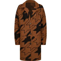 WITT Damen Strickmantel mit Hahnentritt-Muster, cognac-schwarz-gemustert, Gr&ouml;&szlig;e 40