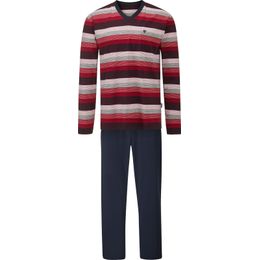 Hajo Herren Schlafanzug, marine-rot-geringelt, Gr&ouml;&szlig;e 48/50