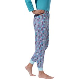 WITT Damen Schlafanzughose mit einfarbigen B&uuml;ndchen, aquamarin-bedruckt, Gr&ouml;&szlig;e 36/38