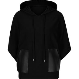 Heine Witt Damen Kapuzenpullover mit Leder-Imitat-Details, schwarz, Gr&ouml;&szlig;e 44