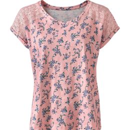 WITT Damen Print-Shirt mit Spitzeneinsatz, rosenquarz-kalkmint-bedruckt, Gr&ouml;&szlig;e 36