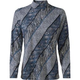 WITT Damen Langarmshirt mit Stehkragen, royalblau-schwarz-bedruckt, Gr&ouml;&szlig;e 40