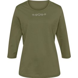WITT Damen 3/4-Arm-Shirt mit Ziersteinchen, oliv, Gr&ouml;&szlig;e 54